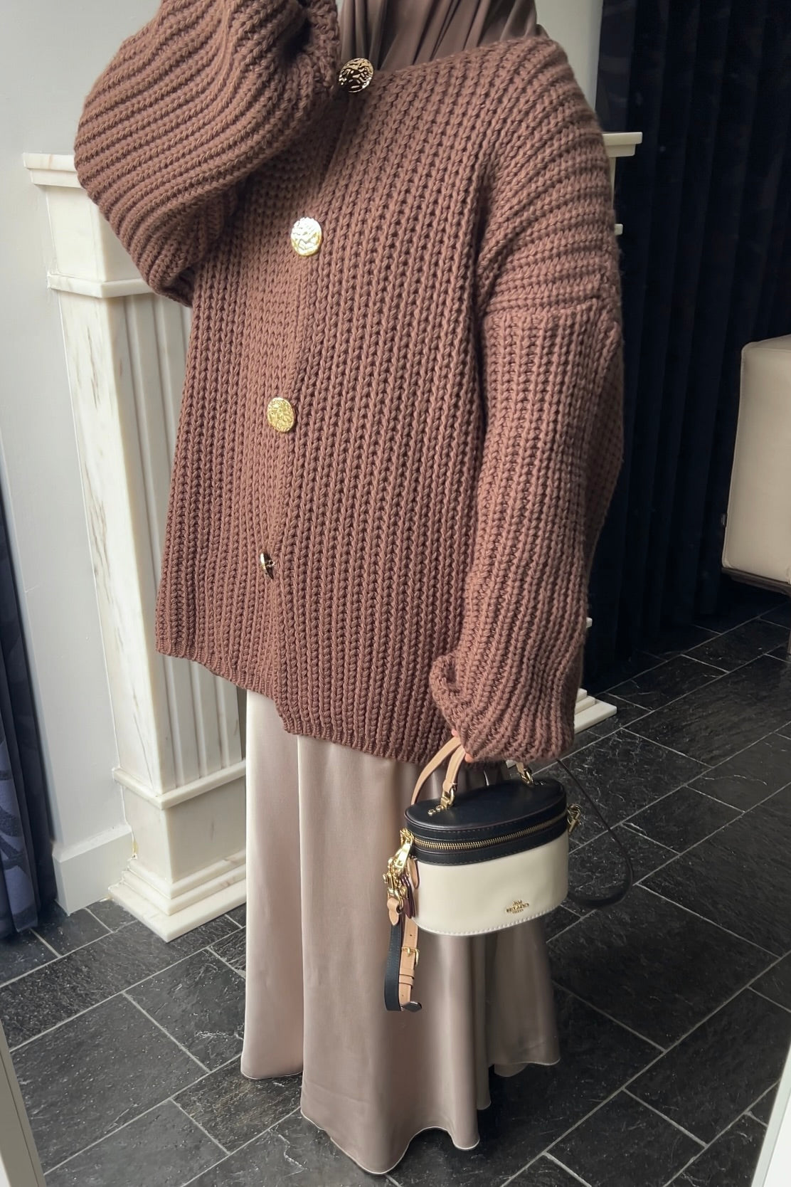 BROWN BUTTON CARDIGAN – CHI